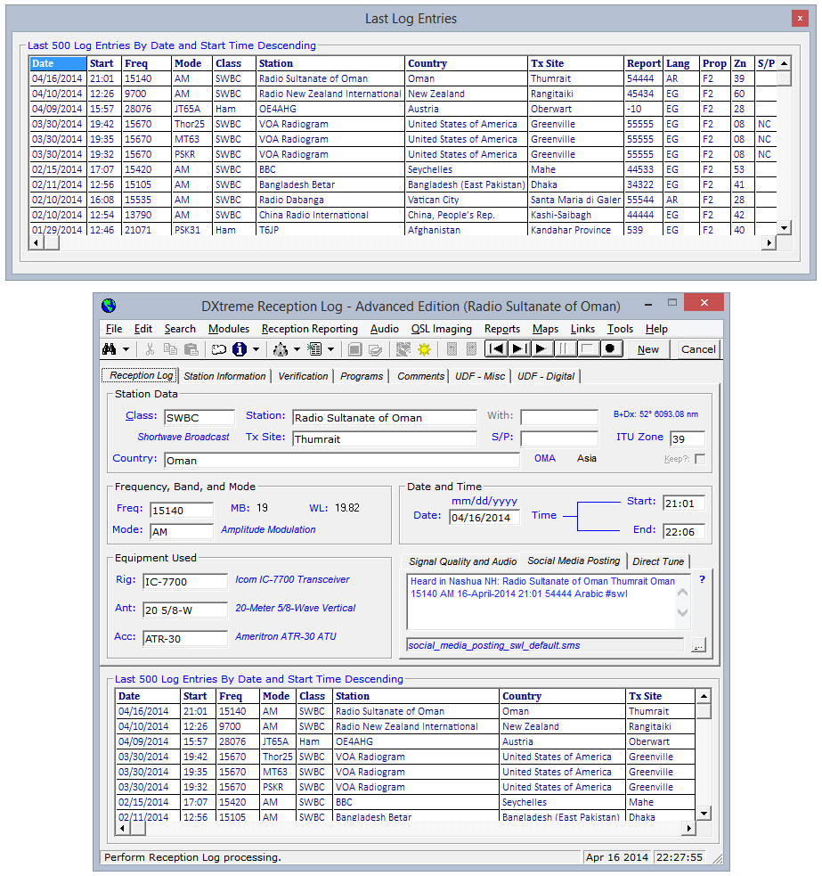 Latest version of DXtreme Reception Log now available for download ...