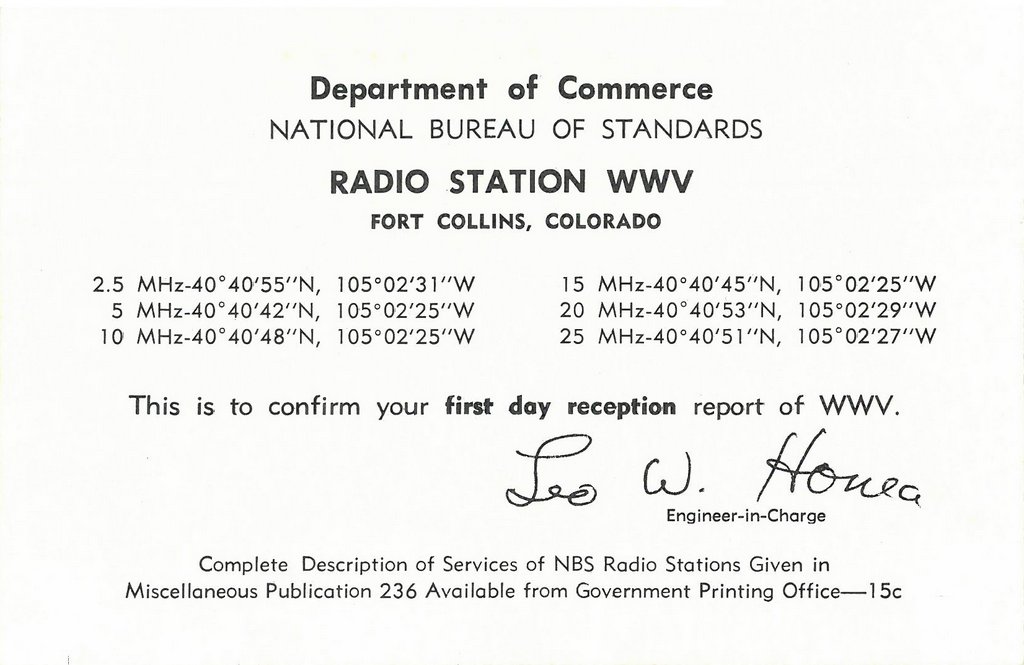 WWV History: Richard’s QSL cards | The SWLing Post