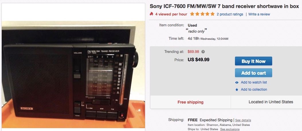 The Sony ICF-7600 analog receiver on eBay $49.99 shipped | The SWLing Post