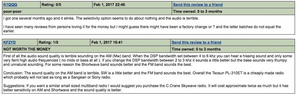 Dave notes unfavorable reviews of the Tecsun PL-310ET | The SWLing Post