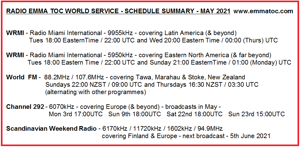 Radio Emma Toc World Service: May 2021 Schedule Summary | The SWLing Post