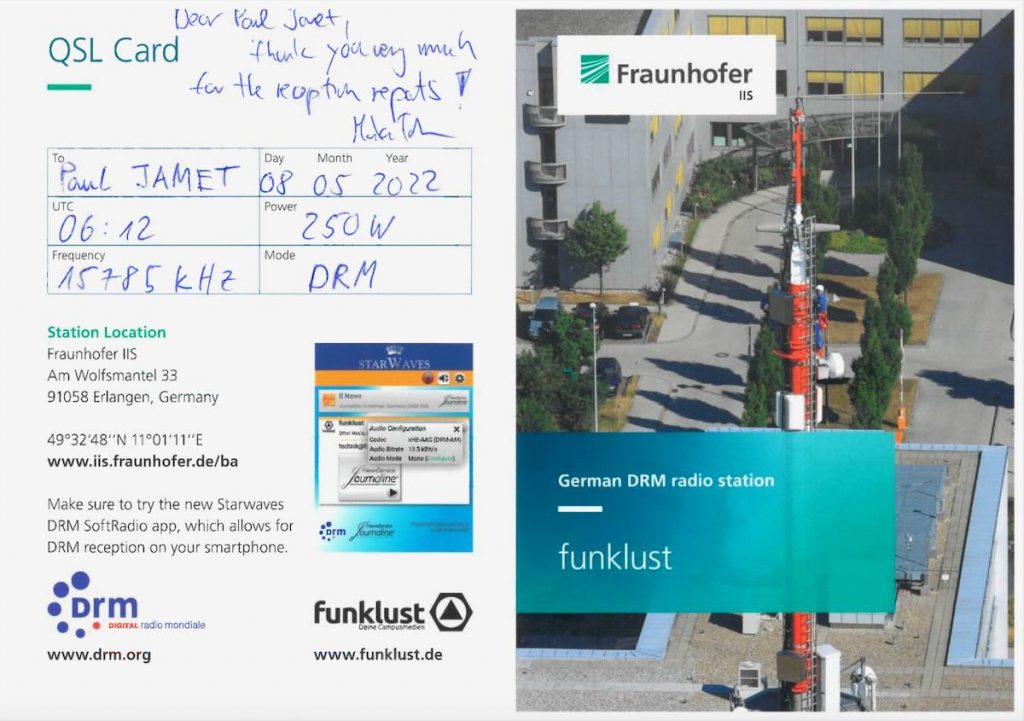 Paul receives a Funklust DRM QSL | The SWLing Post