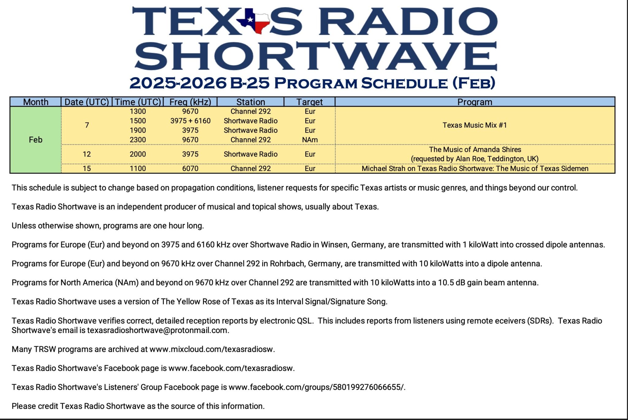 Texas Radio Shortwave: Holidays Programming & Schedule for January ...
